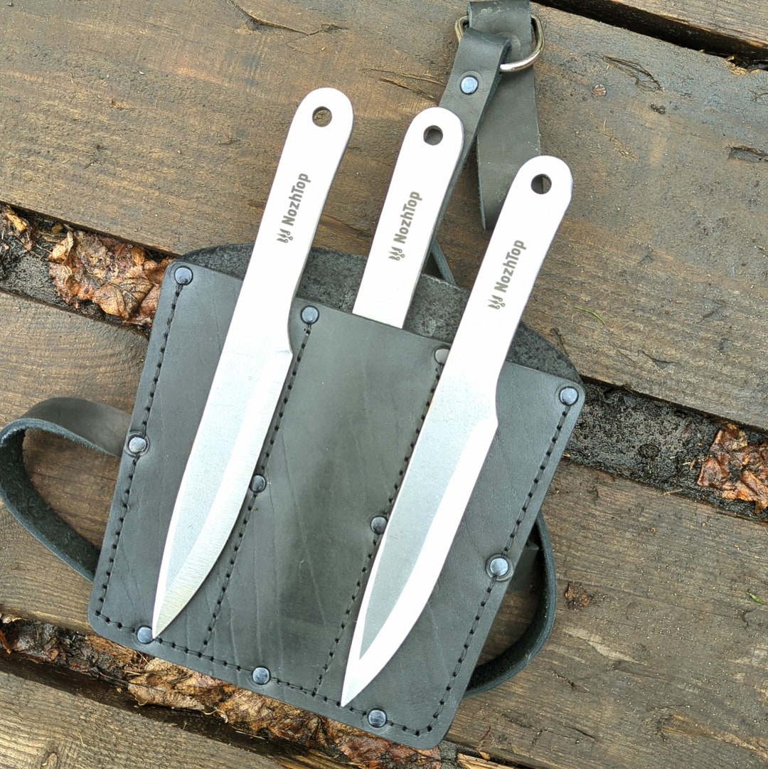 Throwing Knife Set, Handmade Spring Steel, Leather Sheath, Gift for Him ...