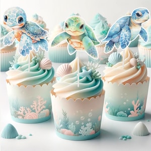 10 PCS Party Sea Turtles Cupcake Toppers - Dive Into Ocean-inspired ...