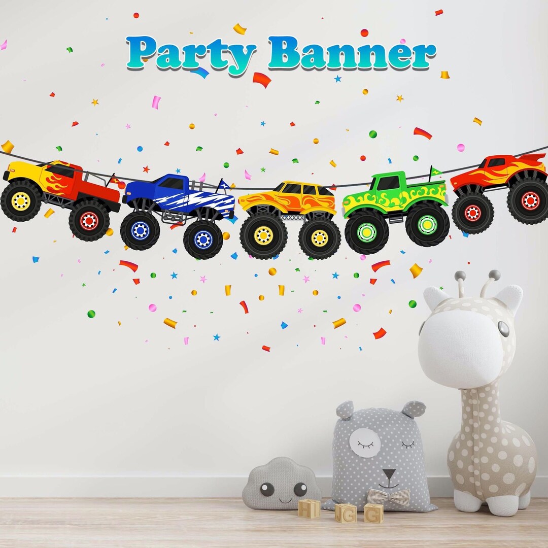 Trucks Birthday Banner Truck Theme Party Supplies Birthday Decorations ...