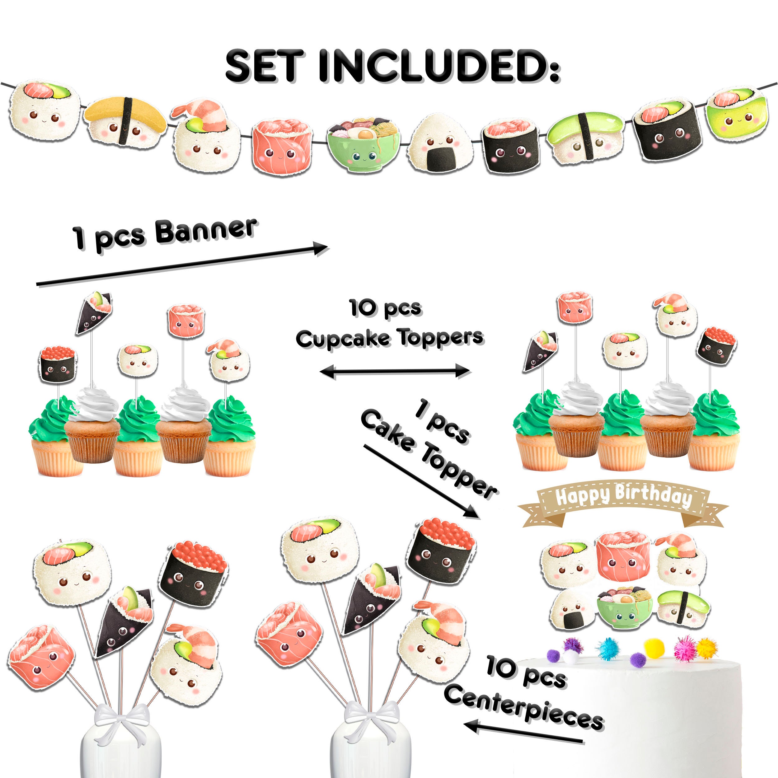 Sushi Birthday Party Decoration Set! Great Bundle for Sushi Theme for ...