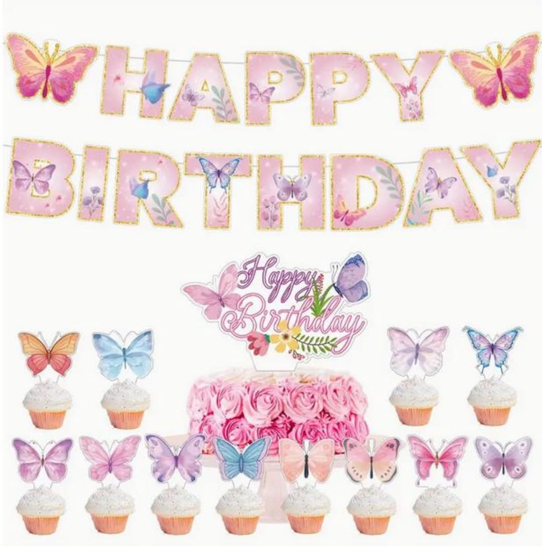 Pastel Pink Butterfly Birthday Party Kit - Complete Decorations Set ...