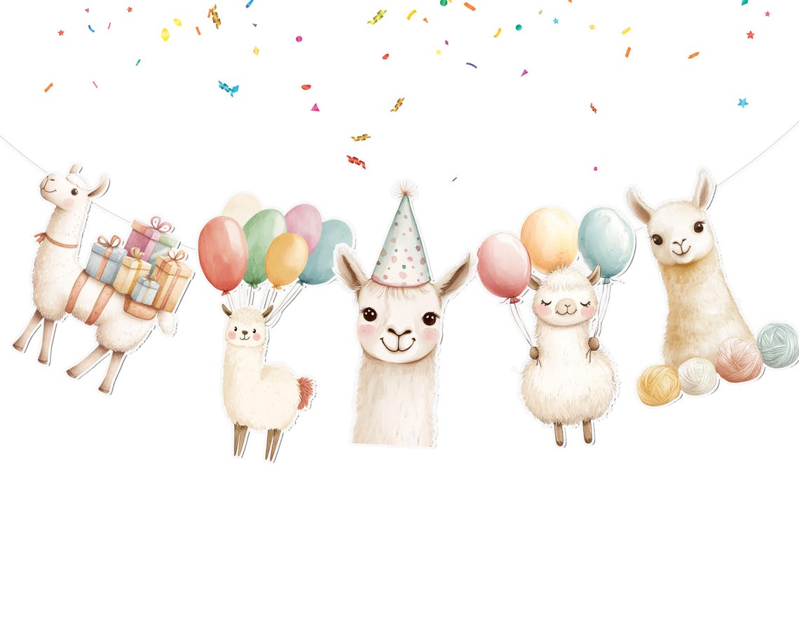 Llama Banner – 5 PCS Garland With Balloons, Gifts & Yarn | Cute Llama ...