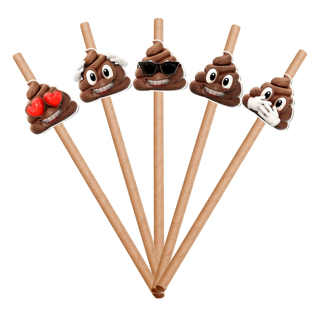 NEWMOJI® Poop Emoji Decorated Drinking Straws - Pack of 10 - Whimsical ...
