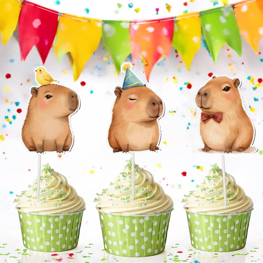 Capybara Cupcake Toppers – 10 Pcs Cute Animal Party Picks for Kids ...