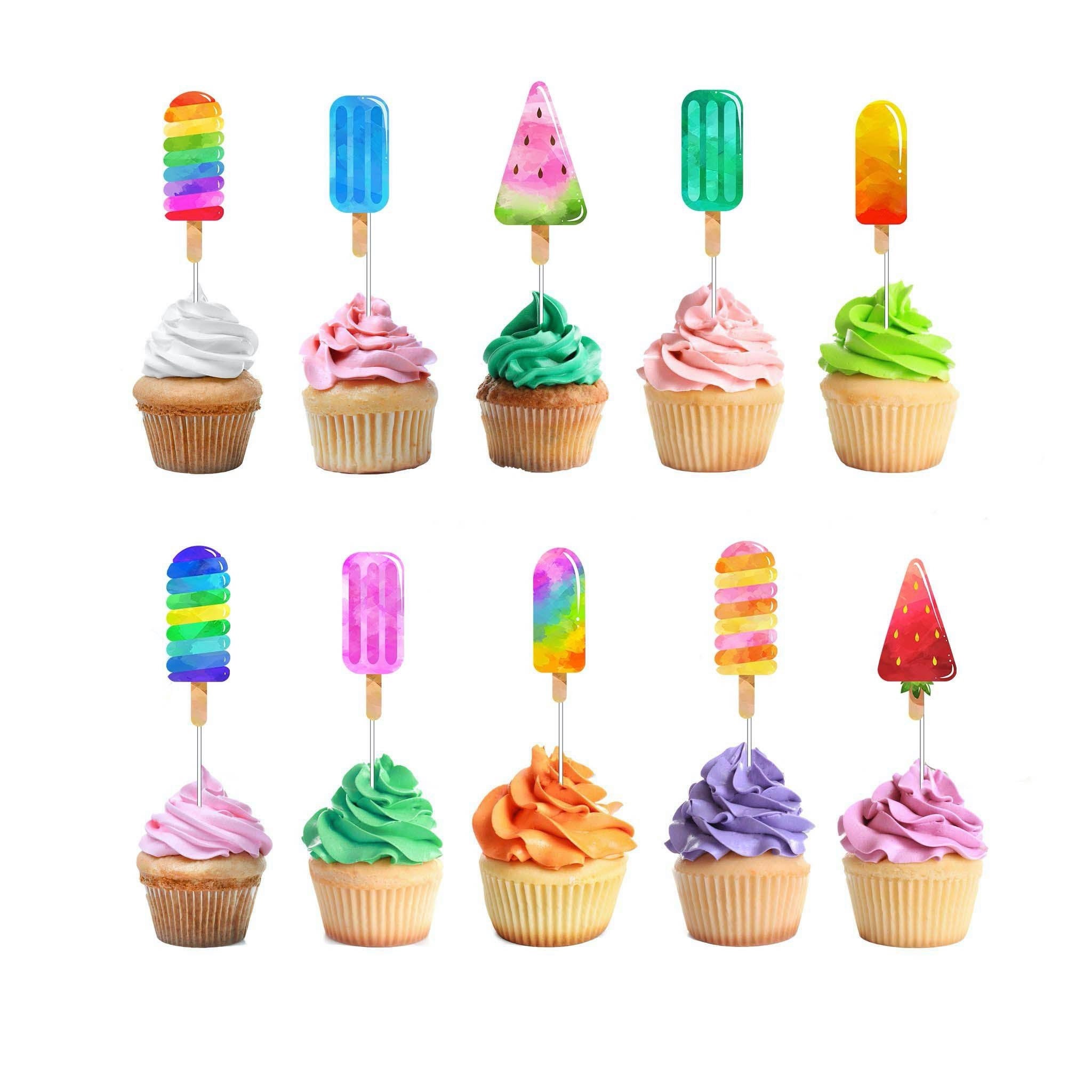 10 PCS Popsicle Cupcake Toppers for Kids | Popsicle Ice Cream Birthday ...
