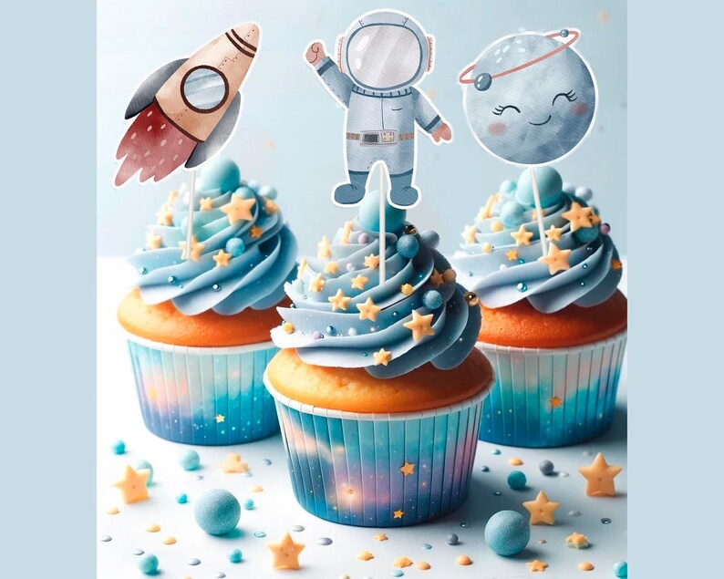 10 Pcs Space Cupcake Toppers - Galactic Cake Decorations for Cosmic ...