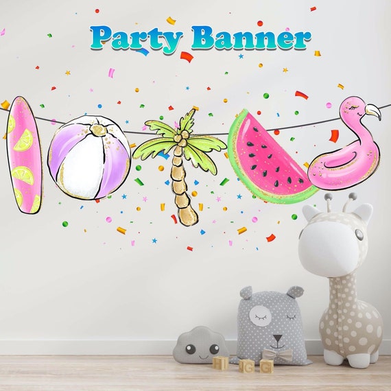 Cute Pool Party Birthday Banner Summer Theme Party Supplies - Etsy