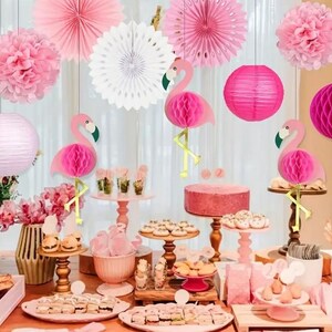 Flamingo Themed Party Decoration Set - Pink Paper Decor With Honeycomb ...