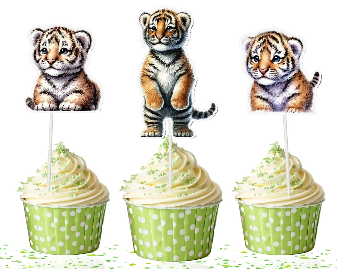 Tiger Cub Cupcake Toppers - Set of 10 - Jungle Safari Party Decor ...