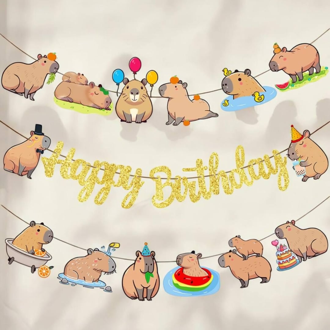 Capybara Birthday Banner – Glitter Happy Birthday Garland With Cute ...
