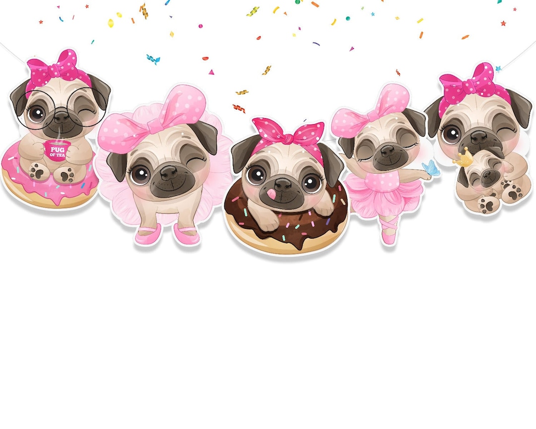 Pug Dog Birthday Banner Dogs Party Supplies | Birthday Decorations for ...
