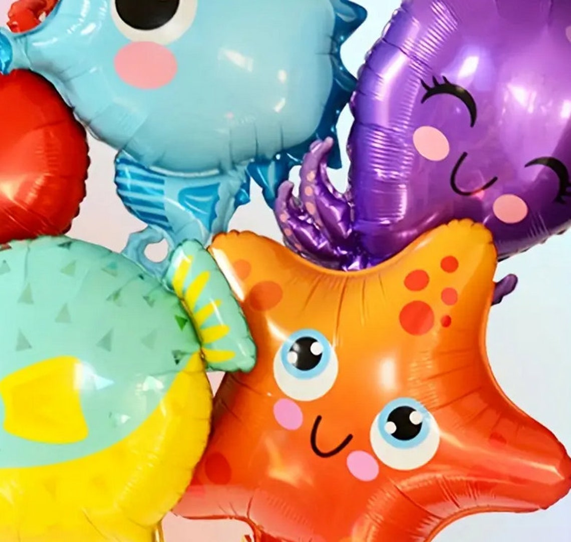 Under the Sea Balloon Set - 5 Piece Marine Animal Foil Balloons for ...