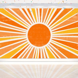 5x3ft Boho Sun Groovy Backdrop Party Decoration. Retro Sun Floral ...