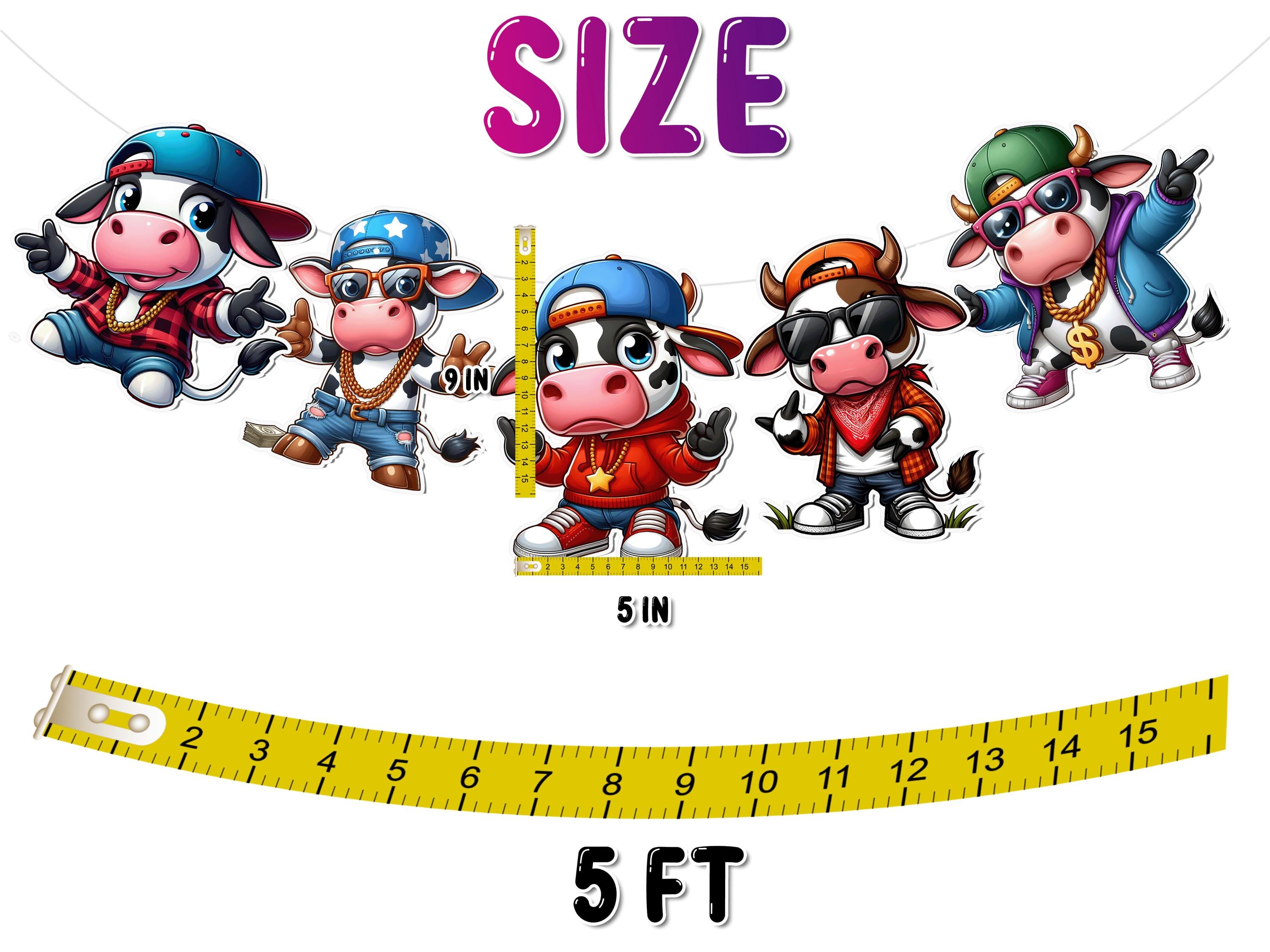 Hip Hop Cow Party Banner – 5 Cool Cows Cardstock Cutouts With Ribbon ...