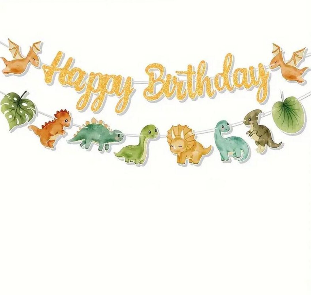 Dinosaur Happy Birthday Banner - Prehistoric Party Decoration With ...
