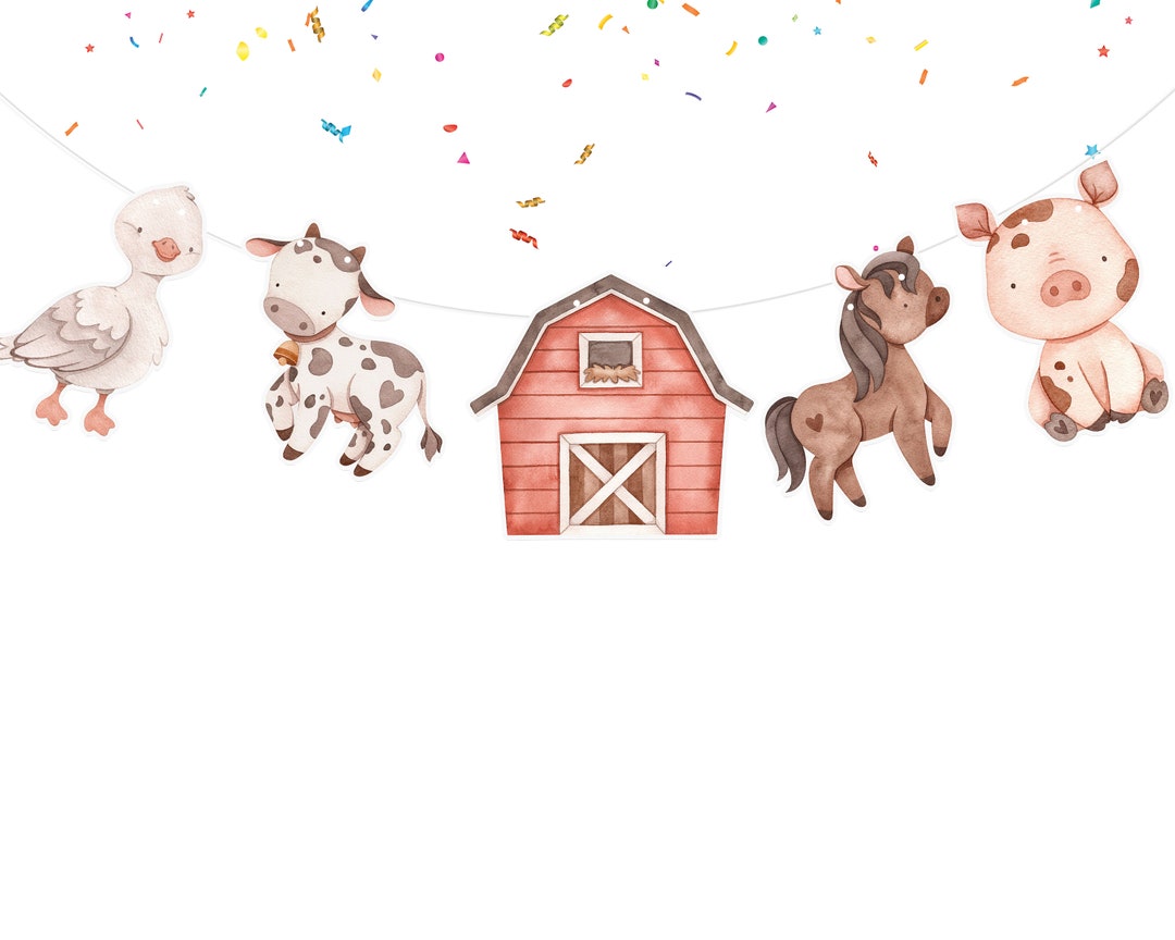 Farm Animals Birthday Banner Barnyard Animals Party Supplies Baby ...
