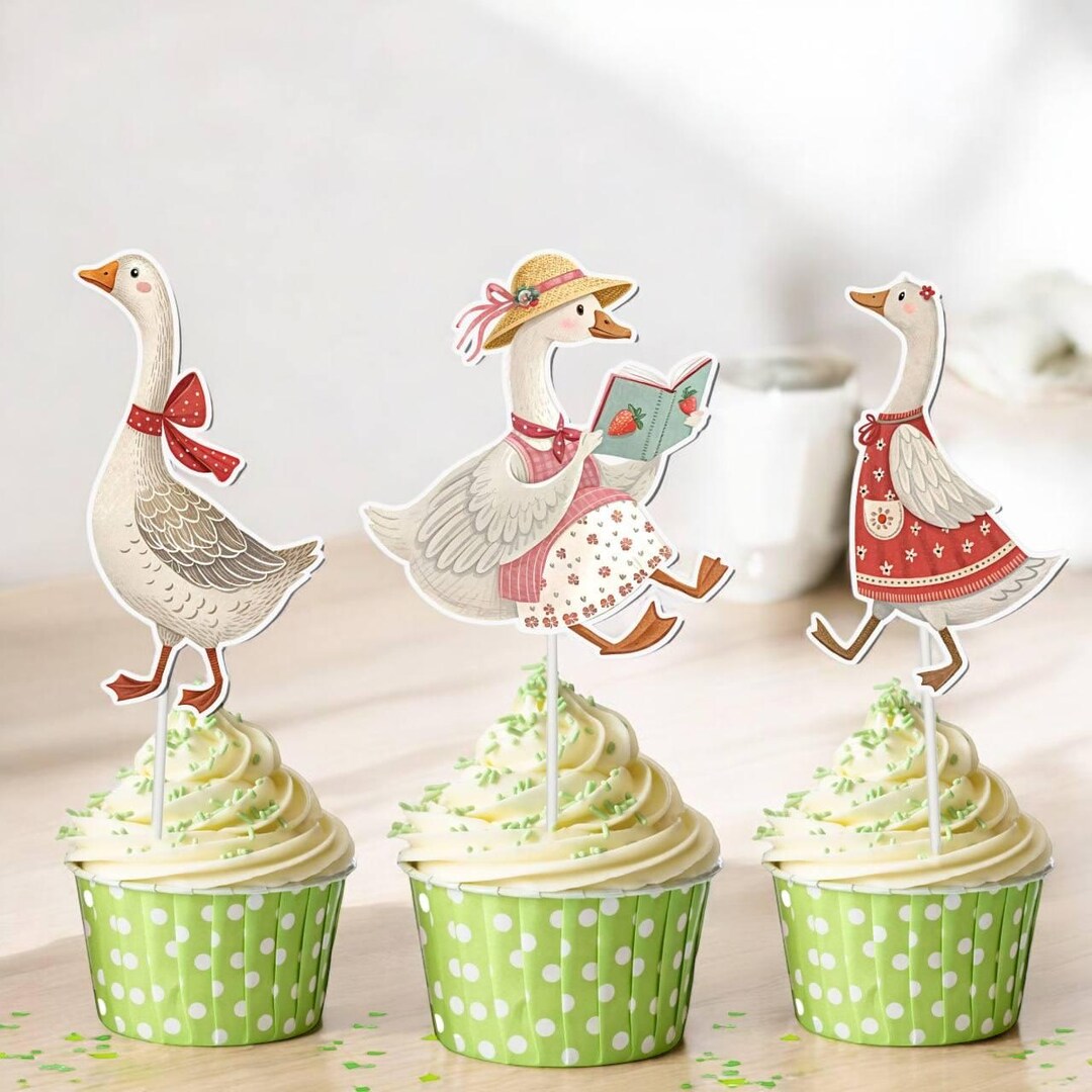 Goose Cupcake Toppers – 10 Pcs | Vintage Farm Baby Shower Decor ...