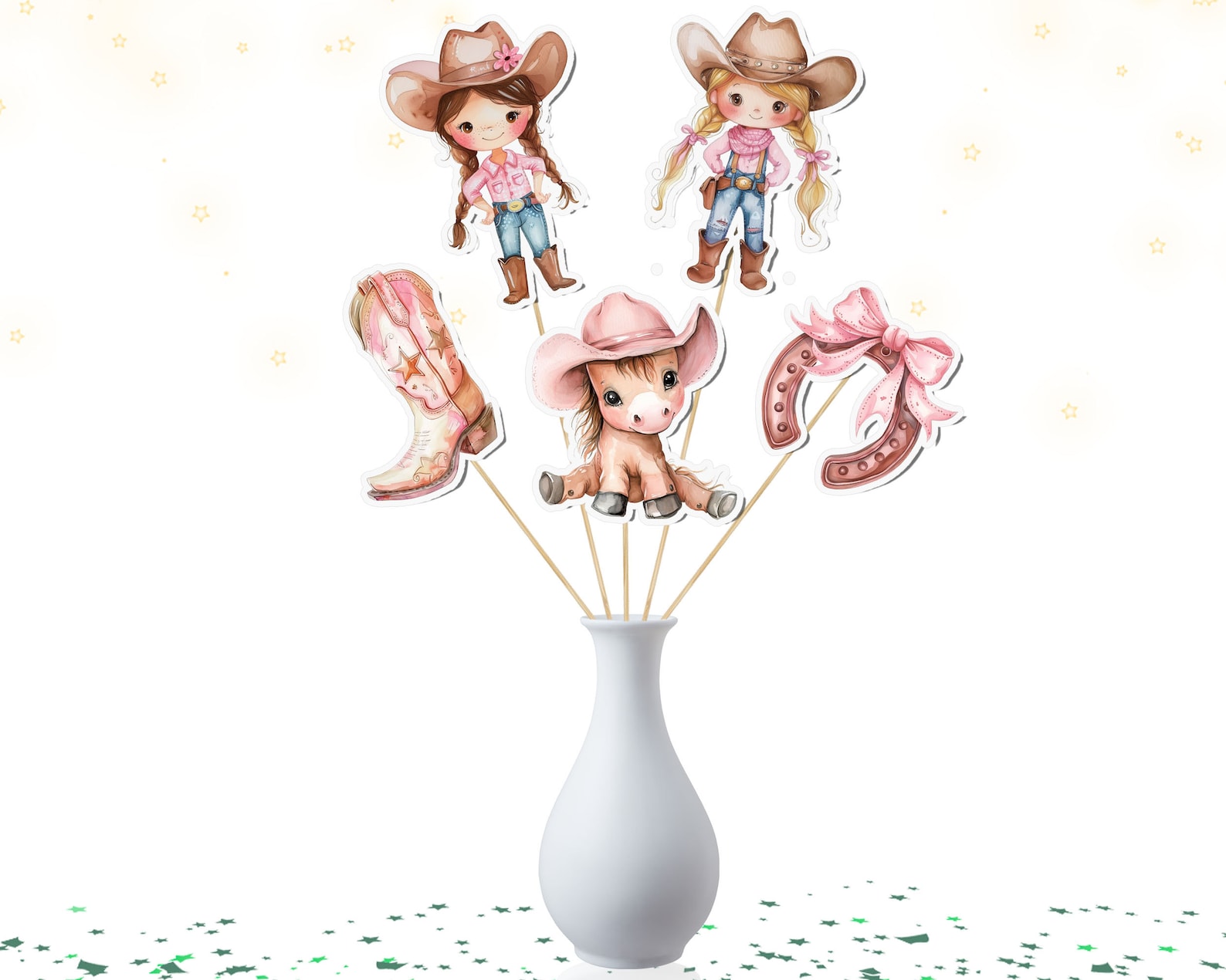 5 Pcs Delightful Pink Cowgirl Table Centerpieces Ideal for Baby Showers ...