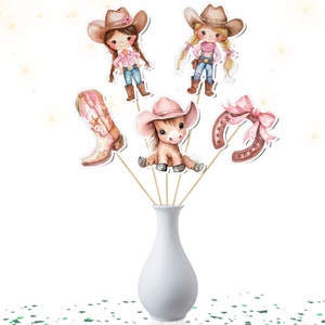 5 Pcs Delightful Pink Cowgirl Table Centerpieces - Ideal for Baby ...