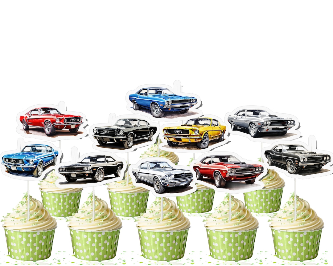 Classic Muscle Car Cupcake Toppers - Set of 10 | Vintage Car Party ...