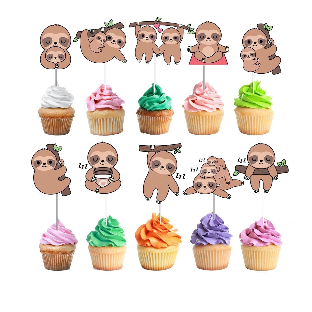 Sloth Cupcake Toppers Sloth Party Supplies for Birthday and - Etsy