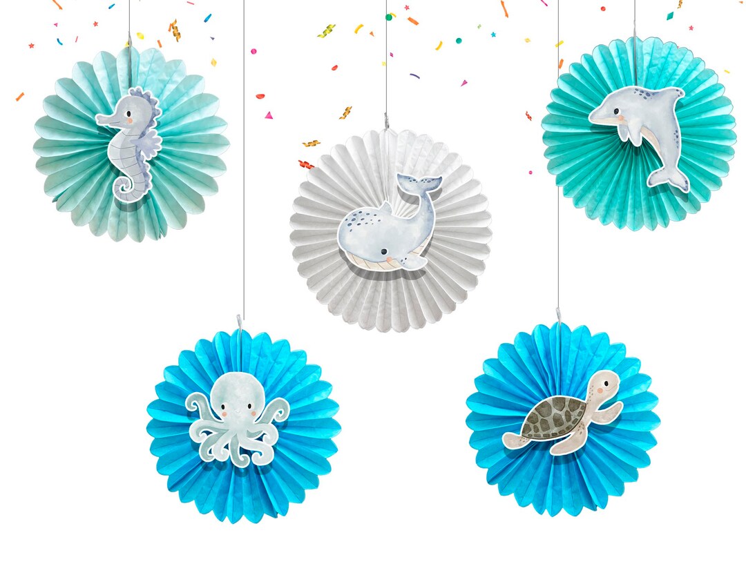 5 Pcs Ocean Pastel Tissue Hanging Fans Set, 12-inch, Perfect for ...