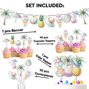 Tropical Pool Party Decoration Set Beachy Banners, Cake Toppers, and ...