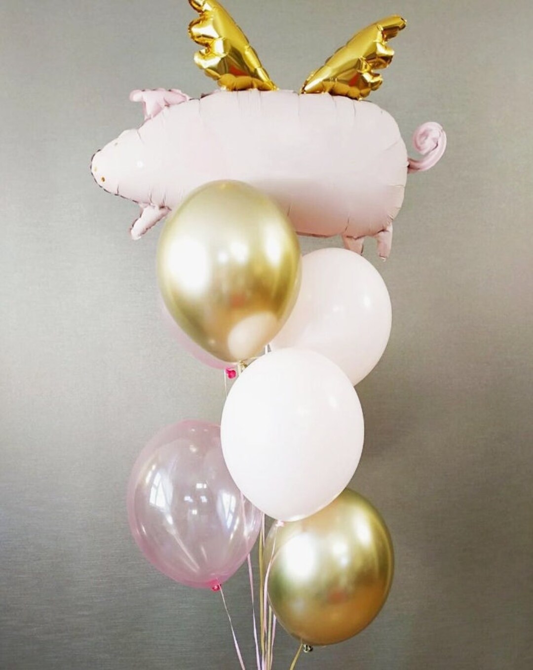 Flying Pig Balloon Ensemble - Pink and Gold Set for Parties and Showers ...