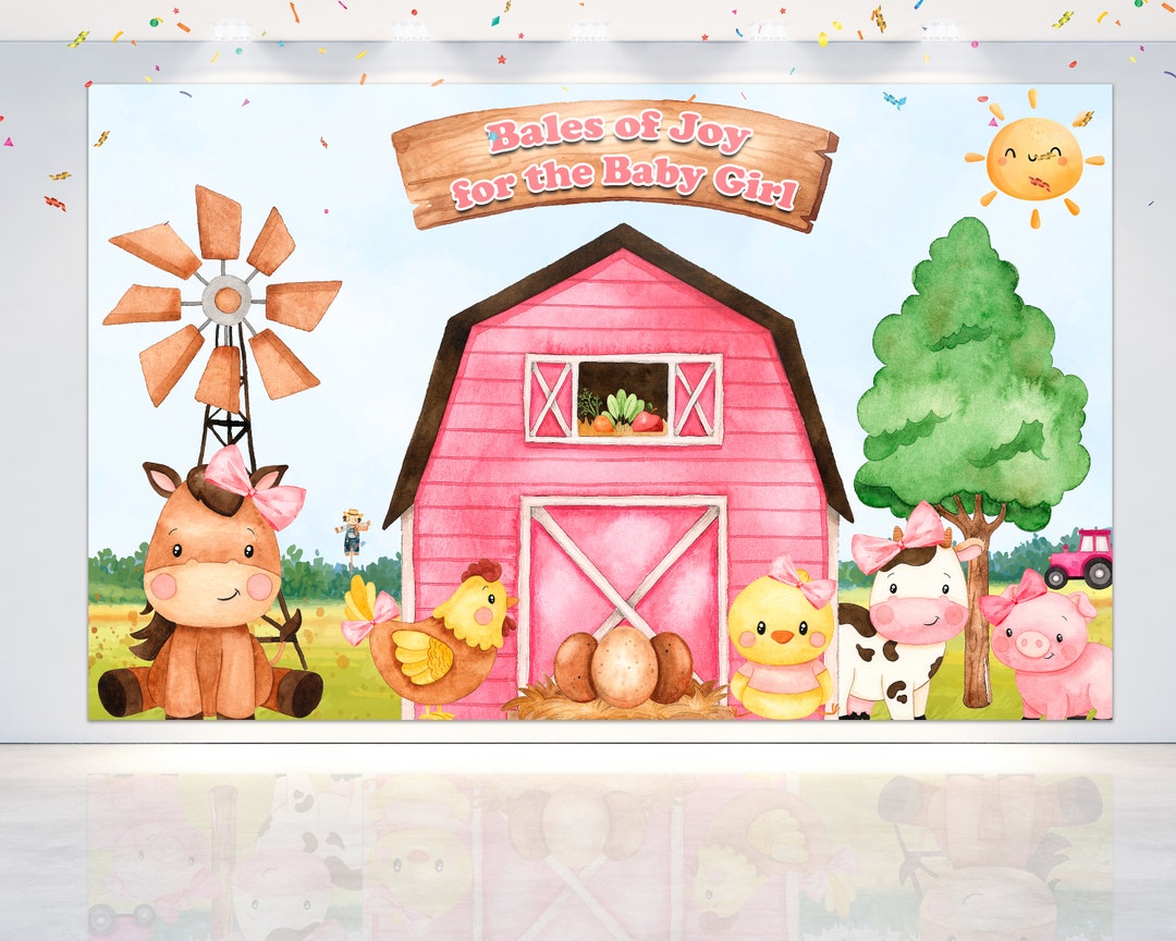 Farm Animals Baby Shower Backdrop 5x3 FT - 'bales of Joy for the Baby ...
