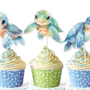 10 PCS Party Sea Turtles Cupcake Toppers - Dive Into Ocean-inspired ...