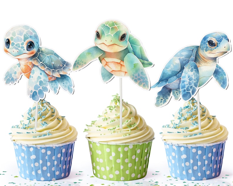 10 PCS Party Sea Turtles Cupcake Toppers - Dive Into Ocean-inspired ...