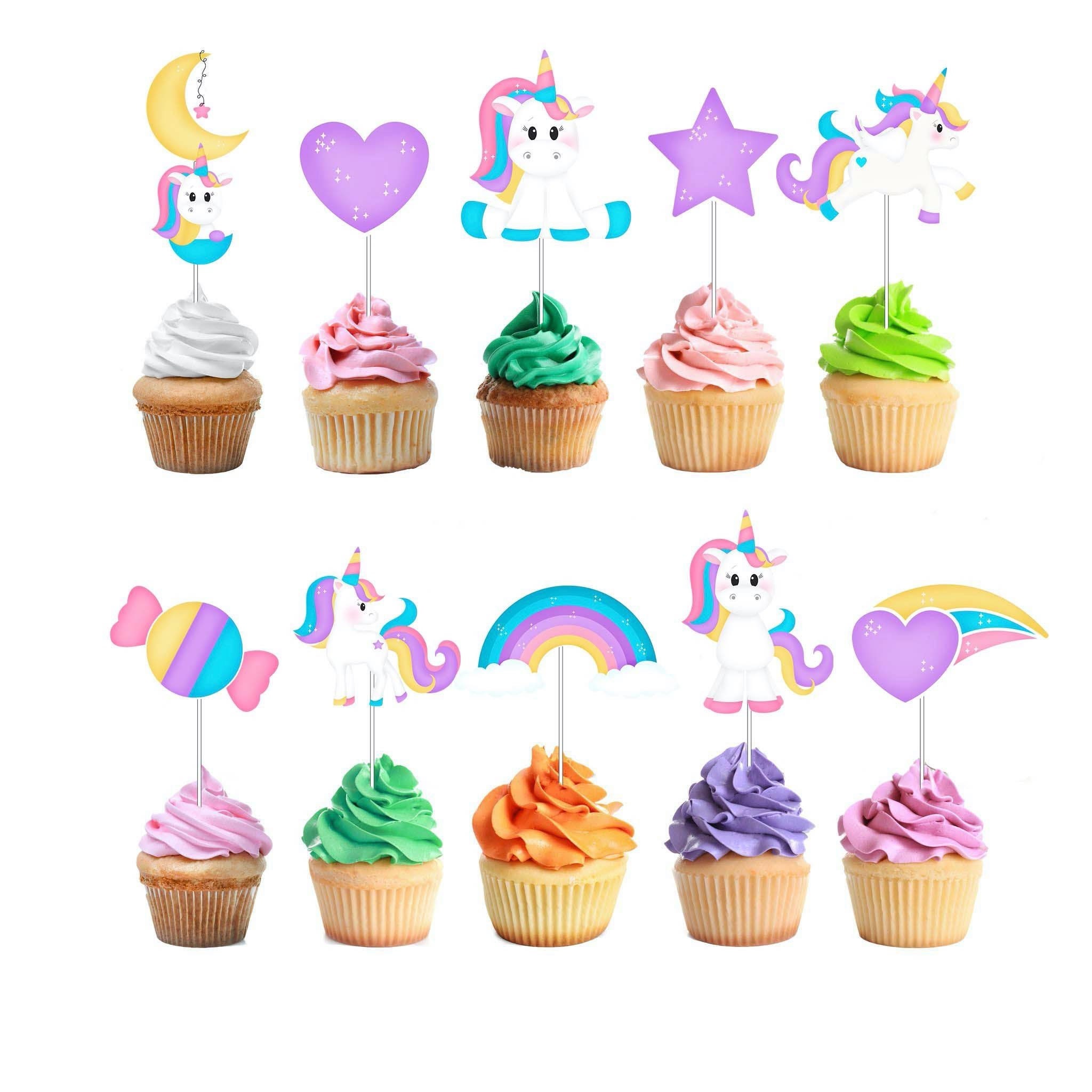 10 PCS Rainbow Unicorn Cupcake Toppers For Kids Rainbow Etsy