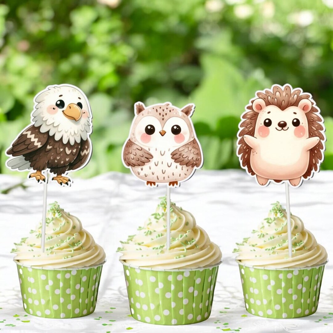 Woodland Cupcake Toppers – 10 Pcs | Forest Animal Baby Shower Decor ...