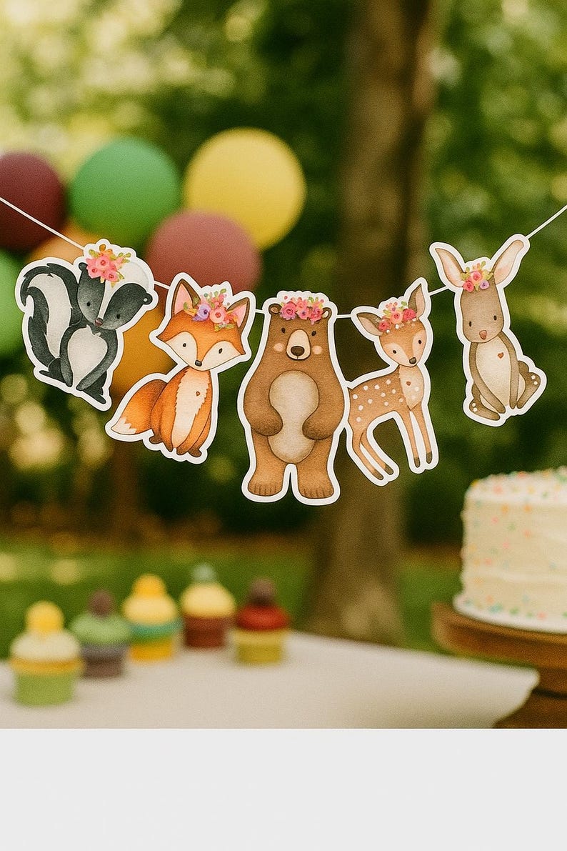 Woodland Animals Banner for Girls. Forest Animals Party Decorations for ...