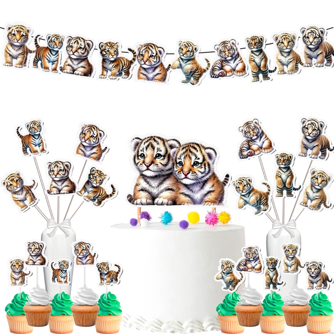 Fierce Tiger Party Decor Set - Wild Jungle Tiger Banners, Cake Toppers ...