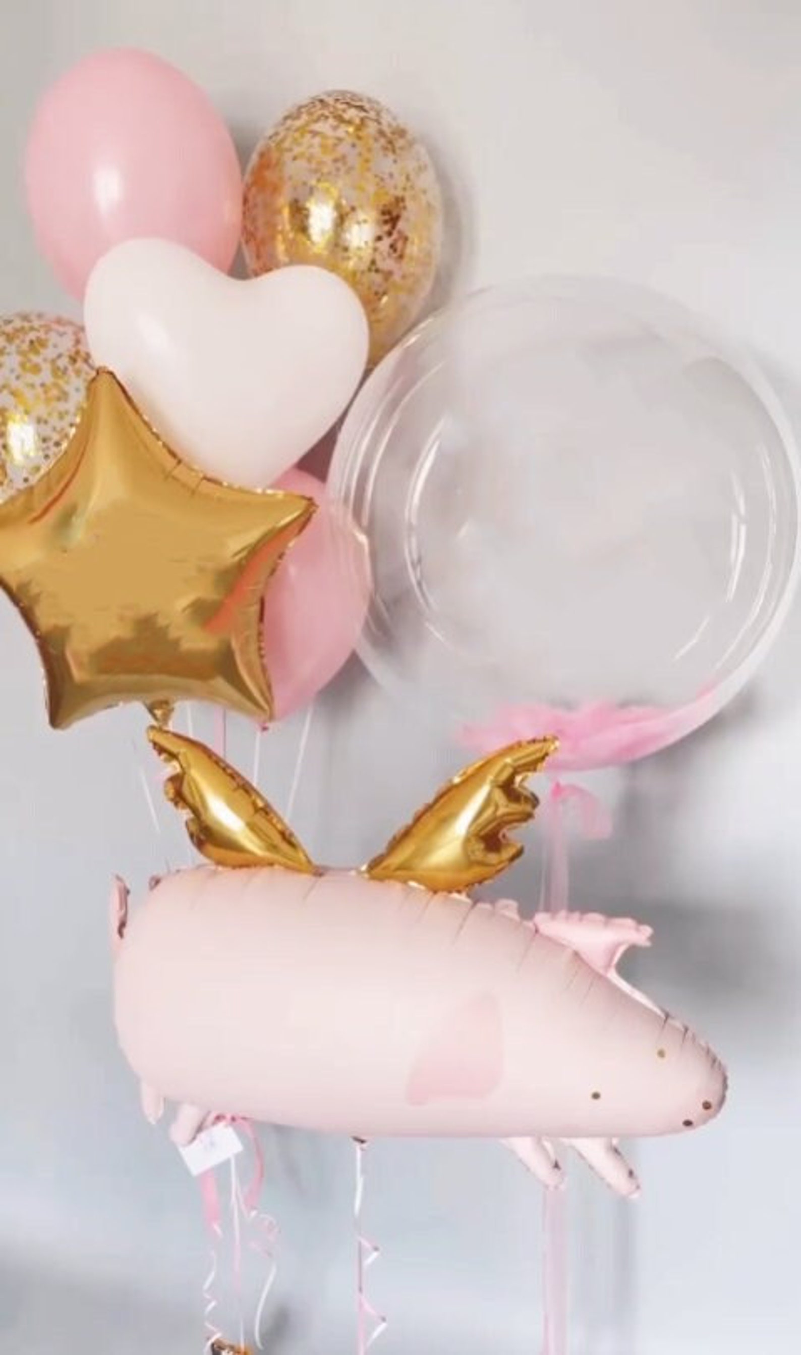 Flying Pig Balloon Ensemble - Pink and Gold Set for Parties and Showers ...