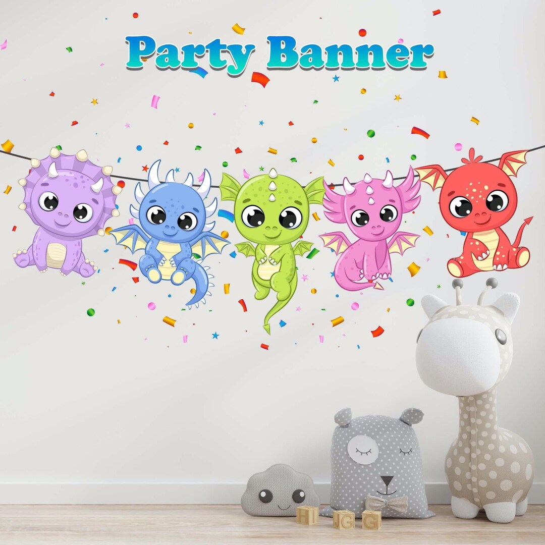 Cute Dragons Birthday Banner Baby Dragon Theme Party Supplies - Etsy