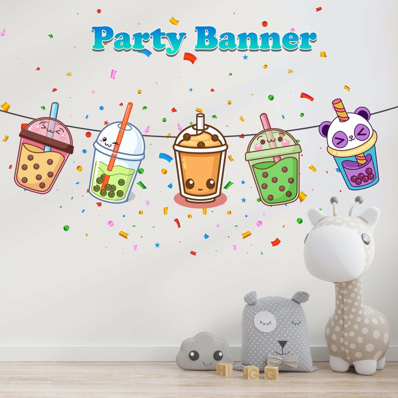Boba Pool Party Birthday Banner Summer Milk Tea Theme Party Supplies ...