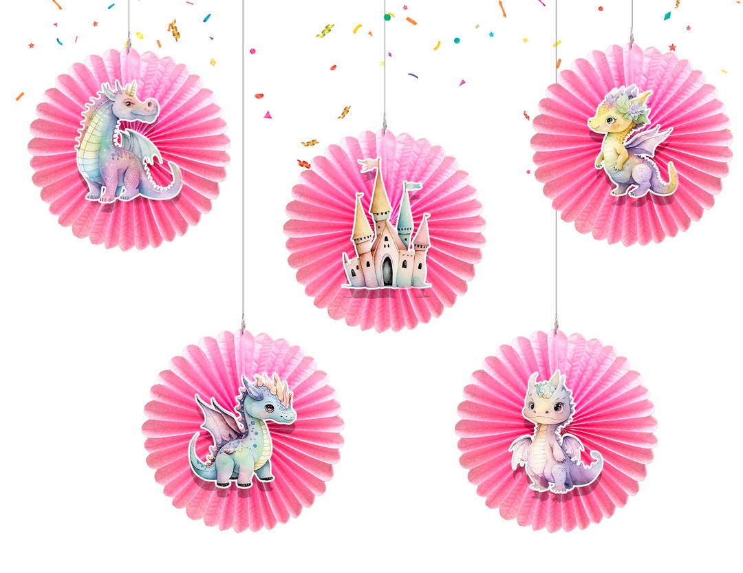 5 Pcs Pink Dragons Tissue Hanging Fans Set, 12-inch, Perfect for ...