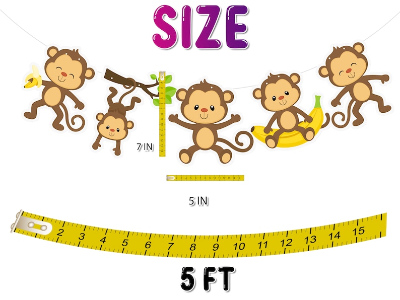 Monkey Jungle Animals Birthday Banner Cute Zoo Animals Party Supplies ...