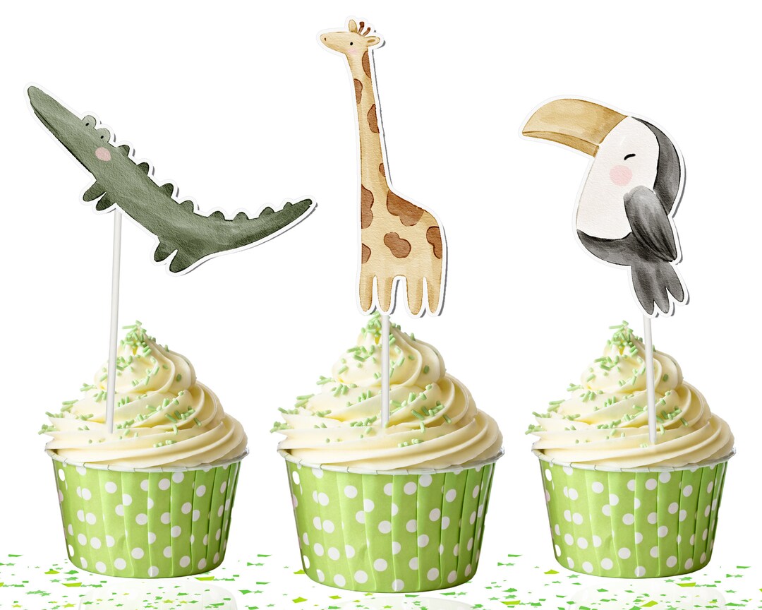 10 Pcs Jungle Animals Doodle Cupcake Toppers - Unique Hand-drawn Design ...