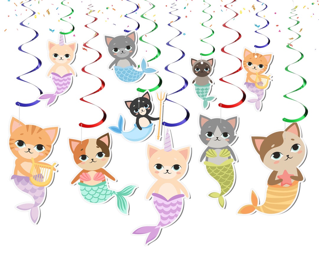 10 Pcs Mermaid Cat Theme Streamers - Perfect for Baby Shower & Birthday ...