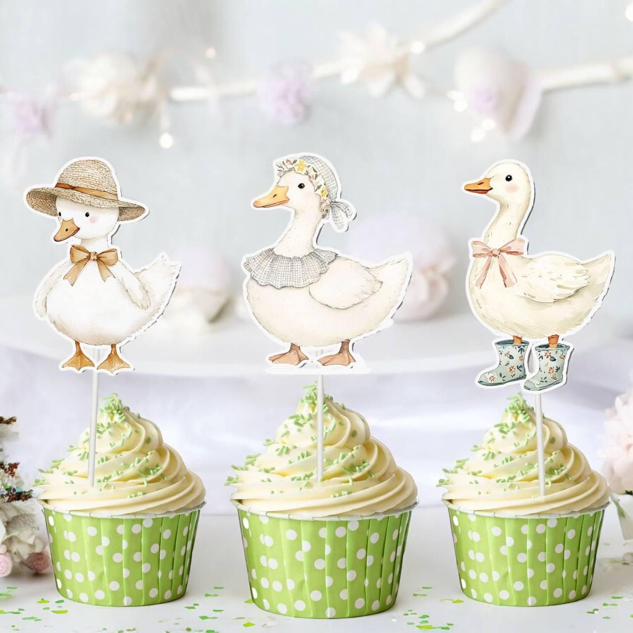 Goose Cupcake Toppers 10 Pcs – Vintage Duck Party Decorations for Baby ...