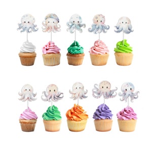 10 Pcs Octopus Cupcake Toppers for Baby Shower and Birthday - Under-the ...