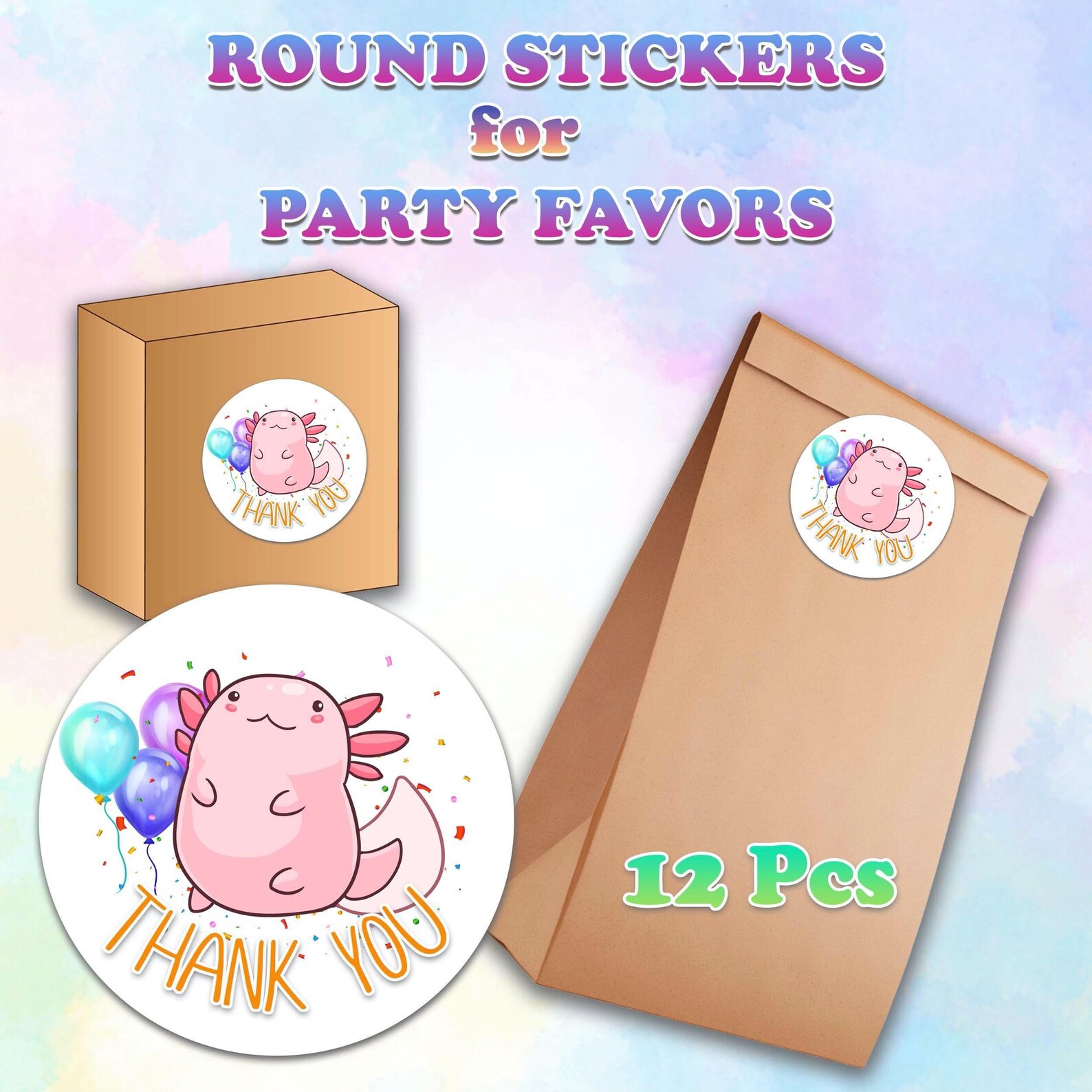 12 Pcs Axolotl Round Stickers for Party Favor Bags Axolotls - Etsy