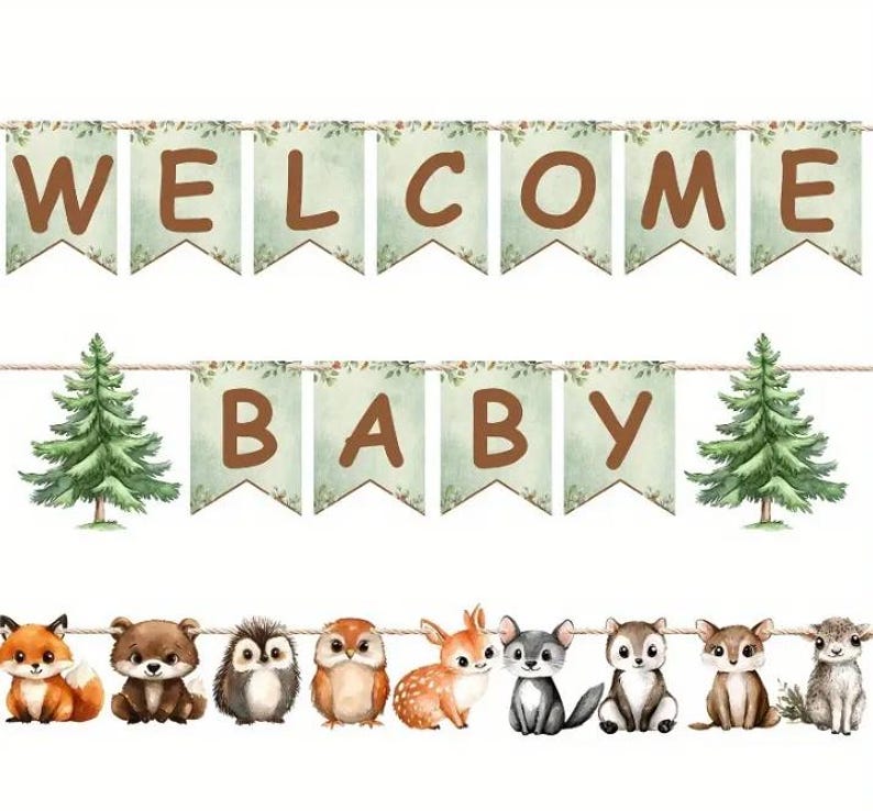 Woodland Welcome Baby Banner – Forest Animal Baby Shower Decoration ...