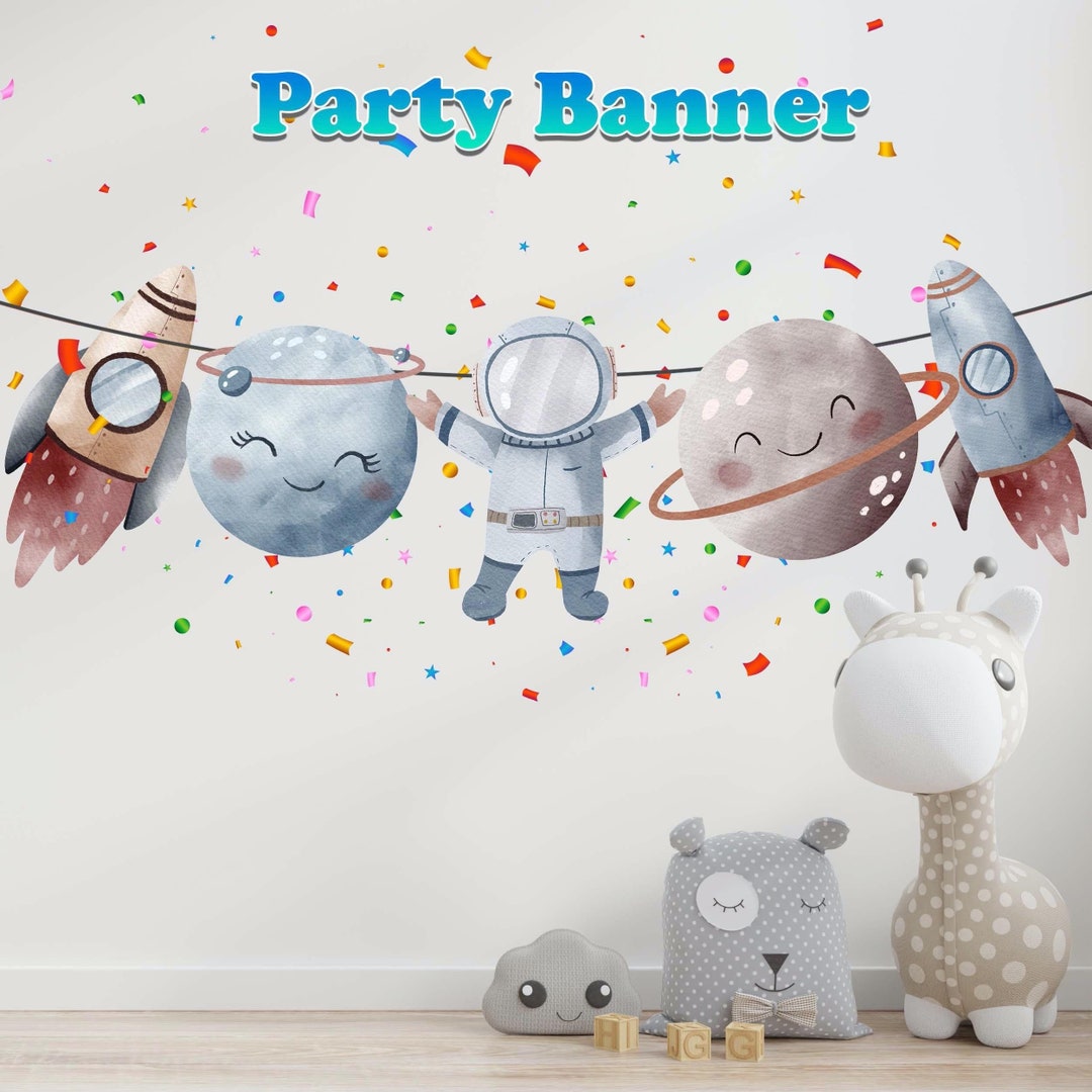 Solar System Birthday Banner Cute Galaxy Party Supplies for - Etsy