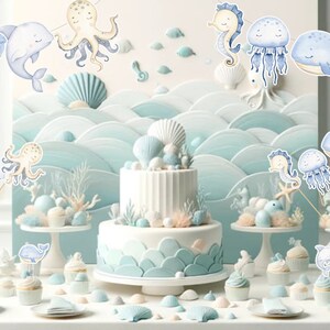 Under the Sea Birthday Banner Cute Watercolor Ocean Party Supplies Baby ...