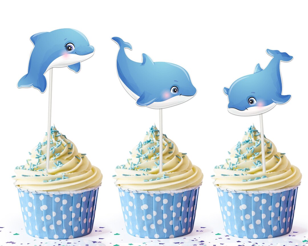 10 Pcs Dolphin Cupcake Toppers for Baby Shower and Birthday - Ocean ...