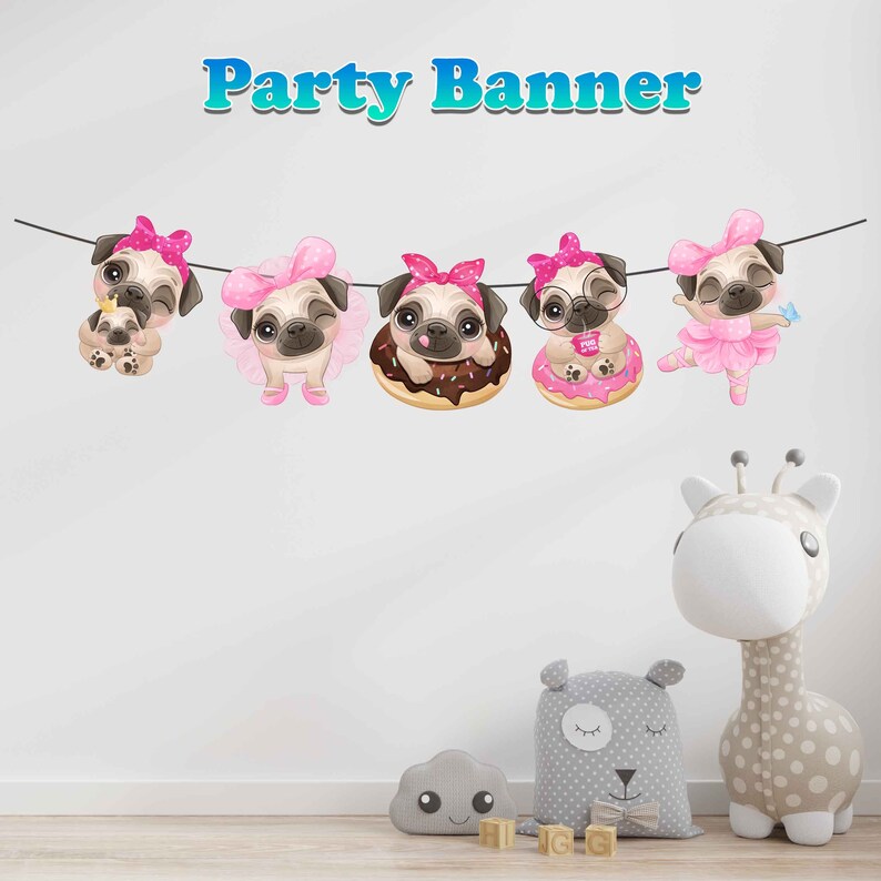 Pug Dog Birthday Banner Dogs Party Supplies Birthday - Etsy